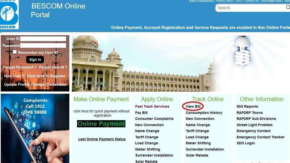 Bescom Bangalore Online Bill Payment Portal