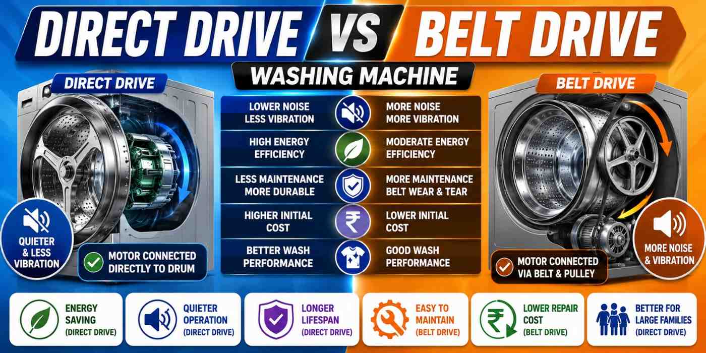 Direct Drive vs Belt Drive Washing Machine – Which One to Buy?